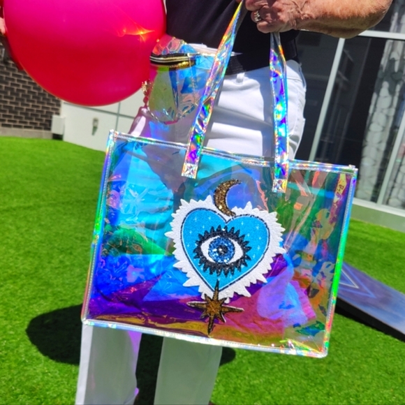 Bags | Evil Eye Iridescent Beach Bag Tote Bag | Poshmark